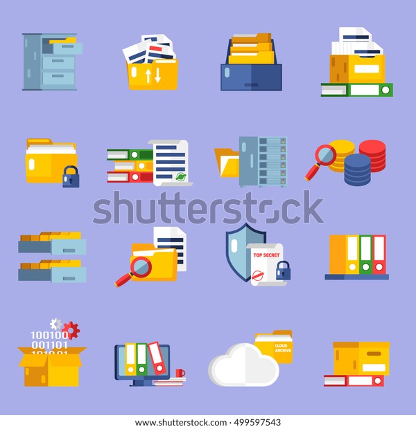 Archive Icons Set Information Storage Symbols Stock Vector (Royalty ...