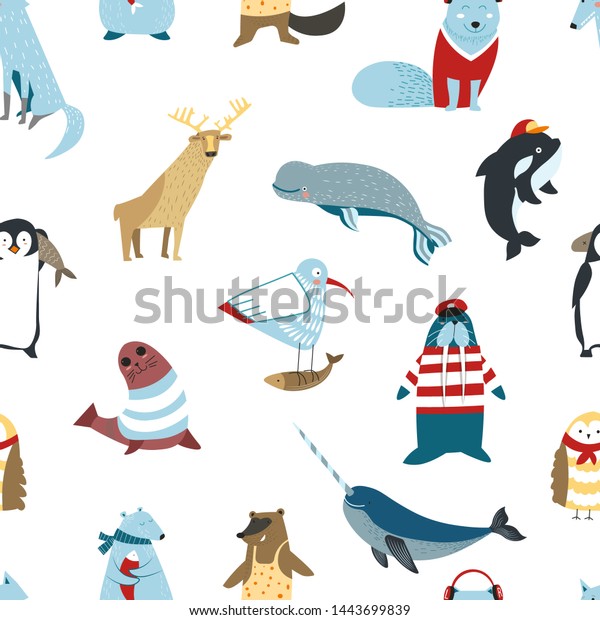 Arctic Animals Birds Seamless Pattern Vector Stock Vector (Royalty Free ...