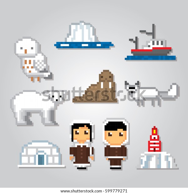 Arctic Icons Set North Pole Pixel Stock Vector (Royalty Free) 599779271 ...