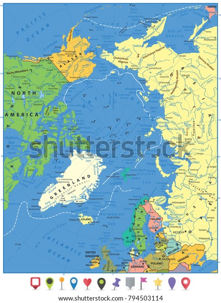 Arctic Ocean Political Map Flat Map: เวกเตอร์สต็อก (ปลอดค่าลิขสิทธิ์ ...