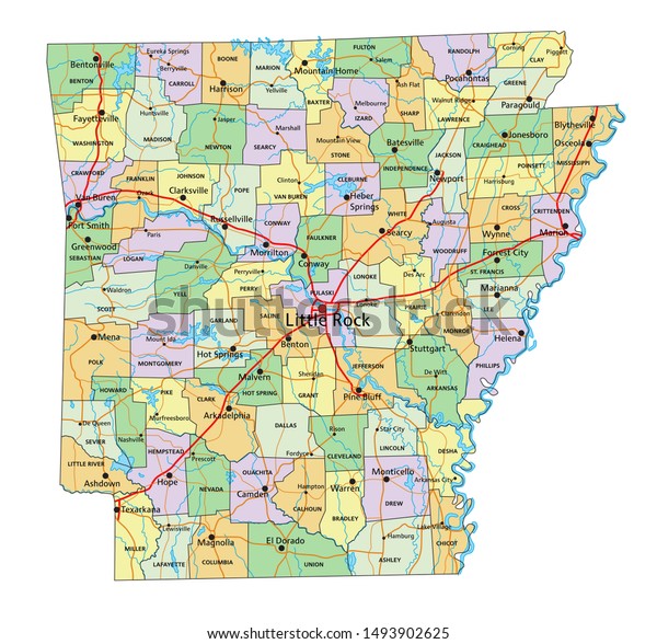 Arkansas - Highly detailed editable political map with labeling. Arkansas - Highly detailed editable political map with labeling.