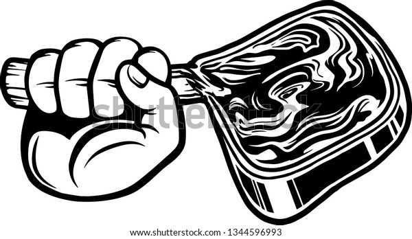 Arm Raised Hand Holding Pork Chop Stock Vector (Royalty Free ...