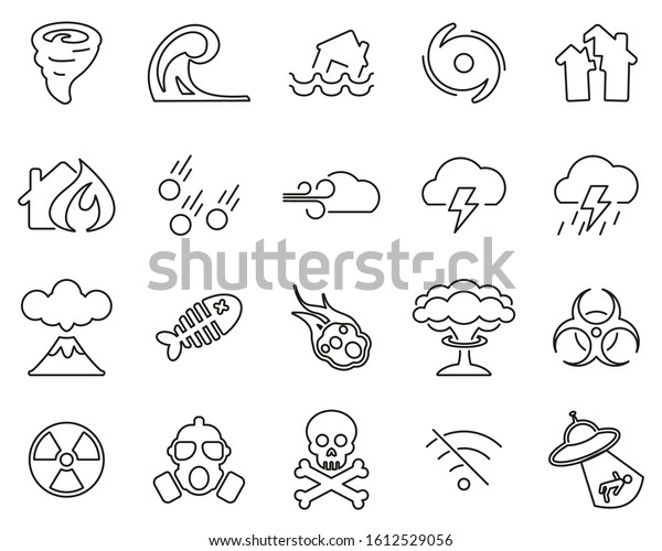 Armageddon Disaster Icons Thin Line Set Stock Vector (Royalty Free ...