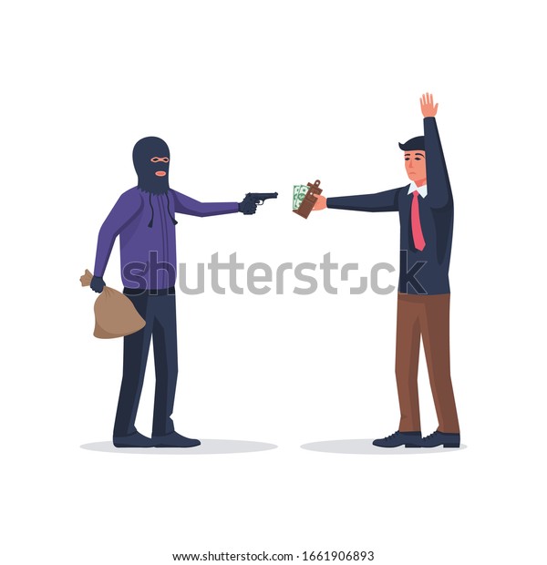 Vektor Stok Armed Robber Gun Robbery Victim Gives (Tanpa Royalti ...