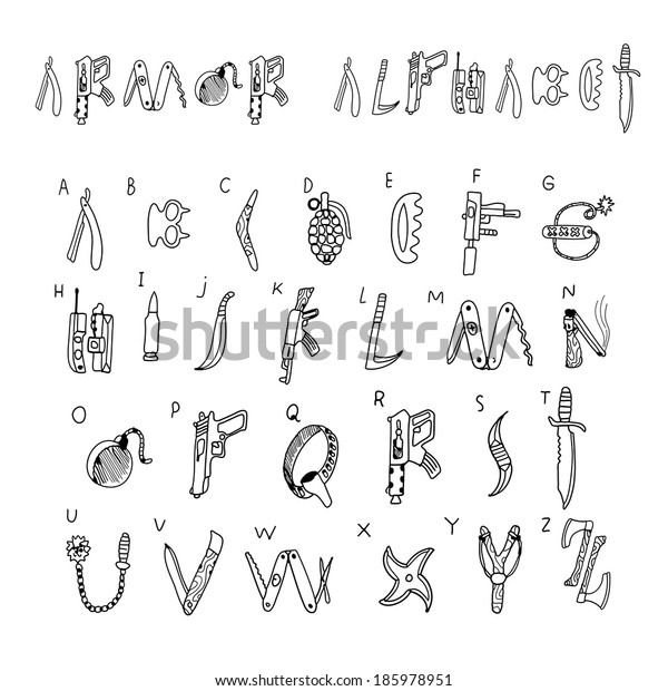 Armor Alphabet Doodle Set Vector Isolated Stock Vector (Royalty Free ...