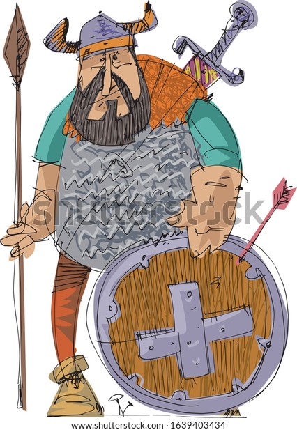 Armored Viking Shield Weapons Cartoon Caricature Stock Vector (Royalty ...