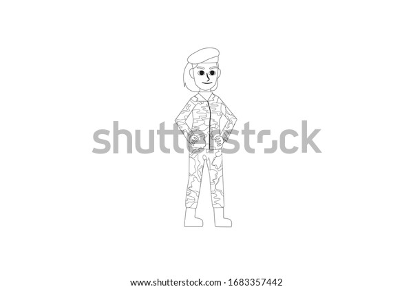 Army Girl Profession Vector Outline Illustration Stock Vector (Royalty ...