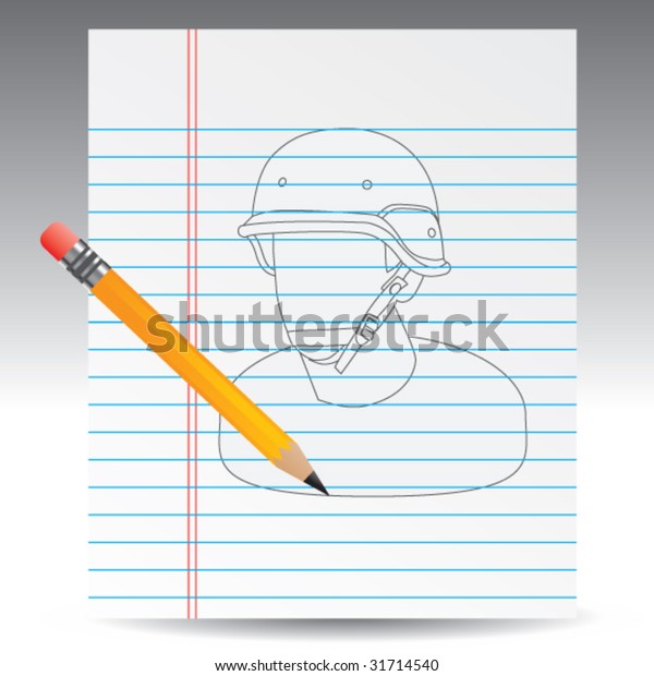 Army Soldier On Notebook Paper Pencil Stock Vector (Royalty Free ...