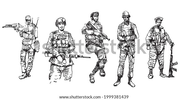 Army Soldiers Hand Drawn Vector Illustration Stock Vector (Royalty Free ...
