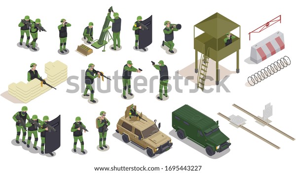 Army Weapons Soldier Isometric Collection Isolated Stock Vector ...