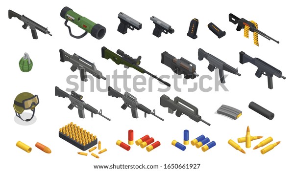 Army Weapons Soldier Isometric Set Isolated Stock Vector (Royalty Free ...