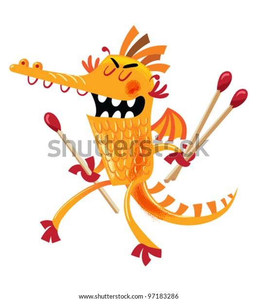 Arsonist Dragon Funny Vector Illustration Orange Stock Vector (Royalty ...