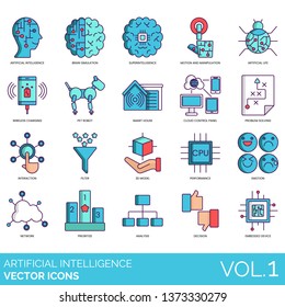 Artificial Intelligence Icons Including Brain Simulation 스톡 벡터(로열티 프리 ...