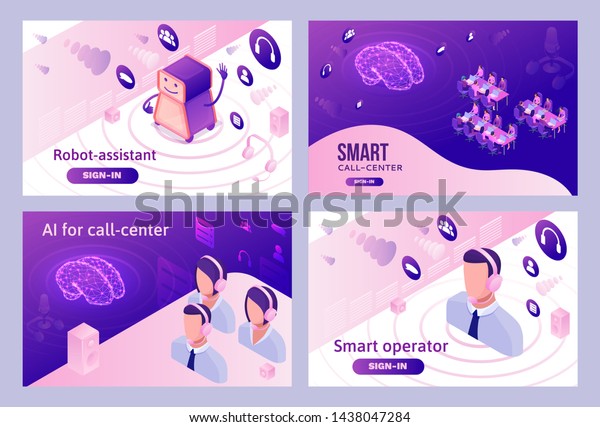 Artificial Intelligence Manages Call Center Isometric: เวกเตอร์สต็อก ...