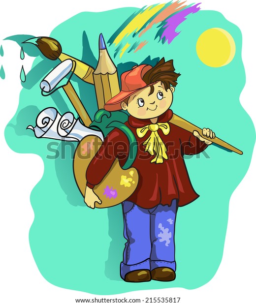 Artist Cartoon Boy Brush Stock Vector (Royalty Free) 215535817 ...