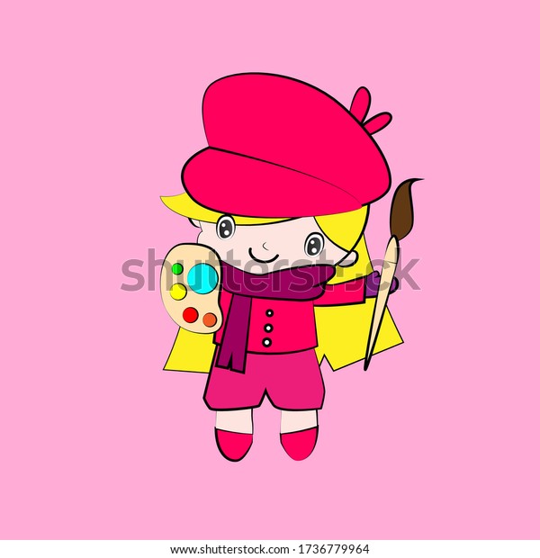Artist Vector Illustration Cute Chibi Character Stock Vector (Royalty ...