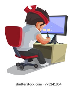 Artist Working On Table Drawing Digital Stock Vector (Royalty Free ...