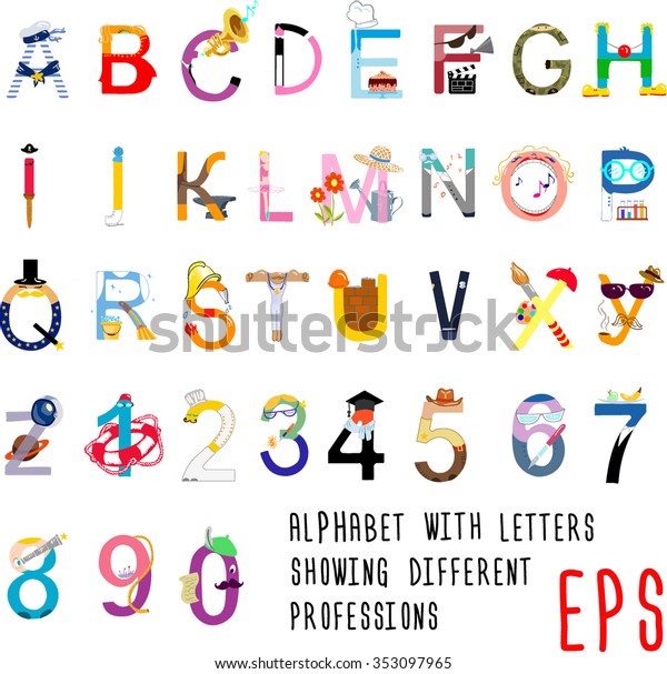 Artistic Alphabet Letters Showing Different Professions Stock Vector ...