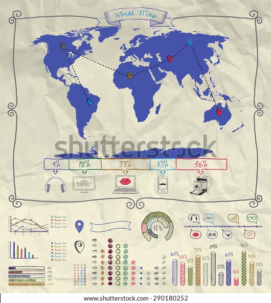 Artistic Hand Sketched Warld Map Doodle Stock Vector (Royalty Free ...