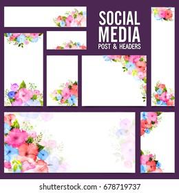 Social Media Post Headers Watercolor Pink Stock Vector (Royalty Free ...