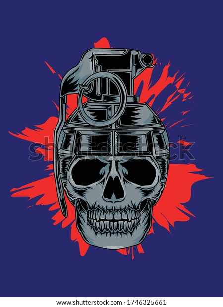 Artwork Illustration Tshirt Design Grenade Skull Stock Vector (Royalty ...