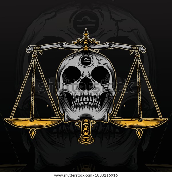 Artwork Illustration Tshirt Design Libra Skull Stock Vector (Royalty ...