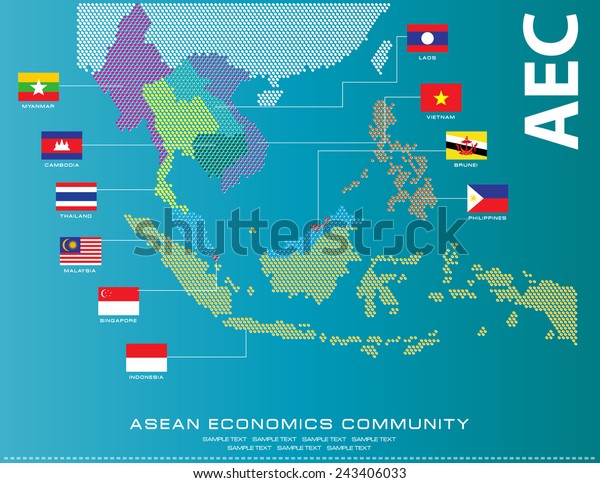 Asean Map Dotted Style Illustration Background Stock Vector (Royalty ...
