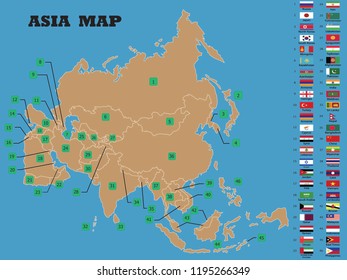 Asia Map Asian Countries Flags Names Stock Vector (Royalty Free ...