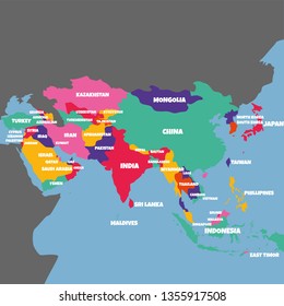Asia Map Name Countries Illustration Vector Stock Vector (Royalty Free ...