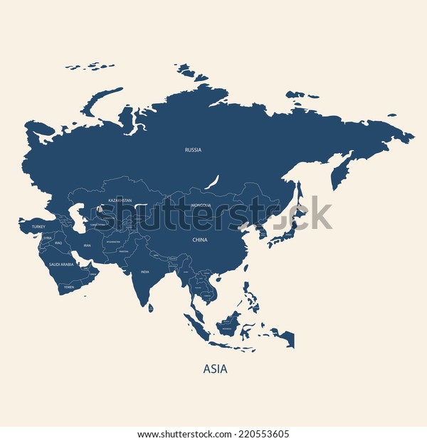 Asia Map Name Countries Illustration Vector Stock Vector (Royalty Free ...