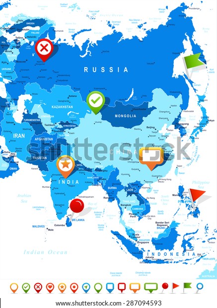 Asia Map Navigation Icons Illustration Stock Vector (Royalty Free ...
