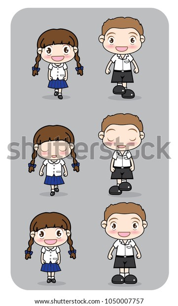 Asian Cartoon Students Stock Vector (Royalty Free) 1050007757