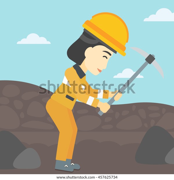 Asian Female Miner Working Pickaxe Mine Stock Vector (Royalty Free ...