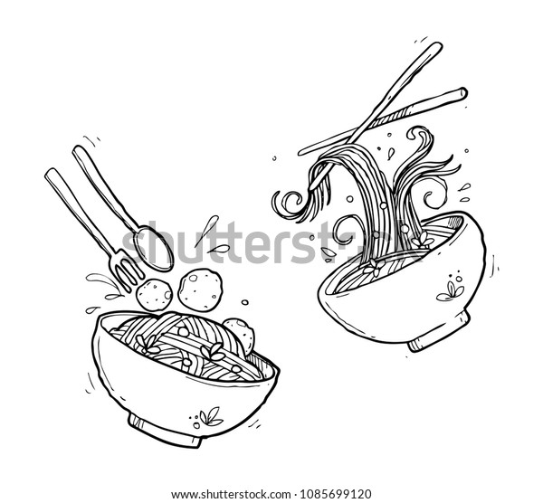 Asian Food Draw Stock Vector (Royalty Free) 1085699120