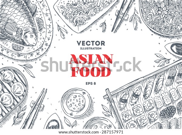 Asian Food Frame Linear Graphic Vector Stock Vector (Royalty Free ...