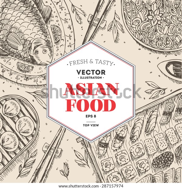 Asian Food Frame Linear Graphic Vector Stock Vector (Royalty Free ...