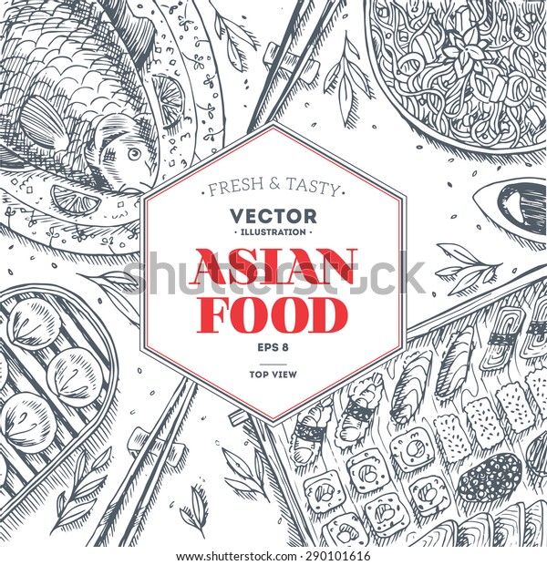 Asian Food Frame Linear Graphic Vector Stock Vector (Royalty Free ...