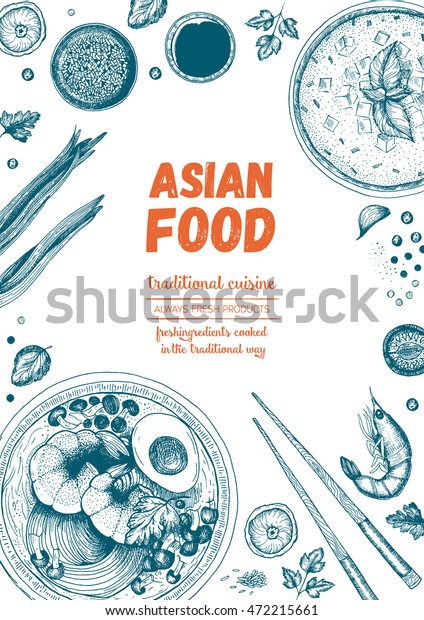 Asian Food Frame Linear Graphic Vector Stock Vector (Royalty Free ...