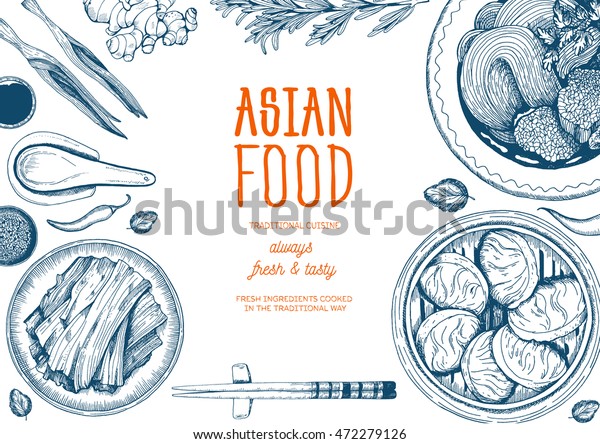 Asian Food Frame Linear Graphic Vector Stock Vector (Royalty Free ...