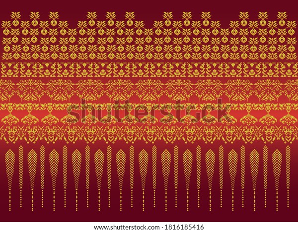 Asian Red Background Ancient Thai Art Stock Vector (Royalty Free ...