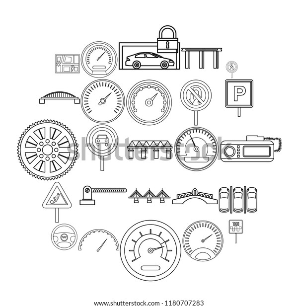 Asphalt Icons Set Outline Set 25: vector de stock (libre de regalías ...