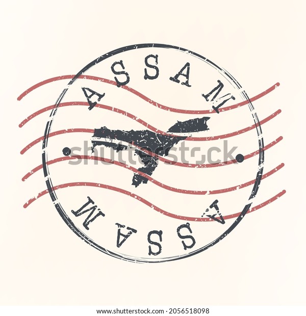 Assam India Stamp Map Postal Silhouette: เวกเตอร์สต็อก (ปลอดค่า ...