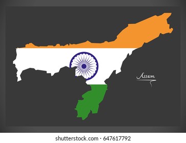 Assam Map Indian National Flag Illustration: เวกเตอร์สต็อก (ปลอดค่า ...
