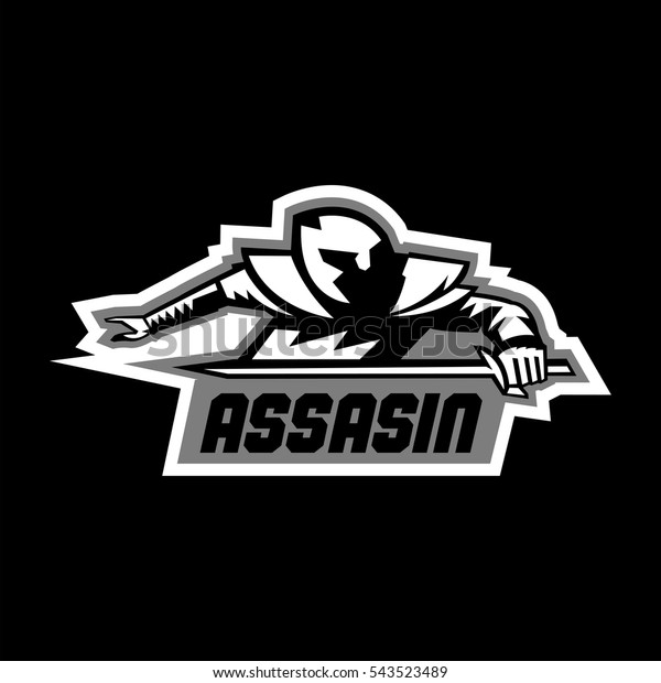 Assassin Logo Lettering Crouching Warrior Sword Stock Vector (Royalty ...