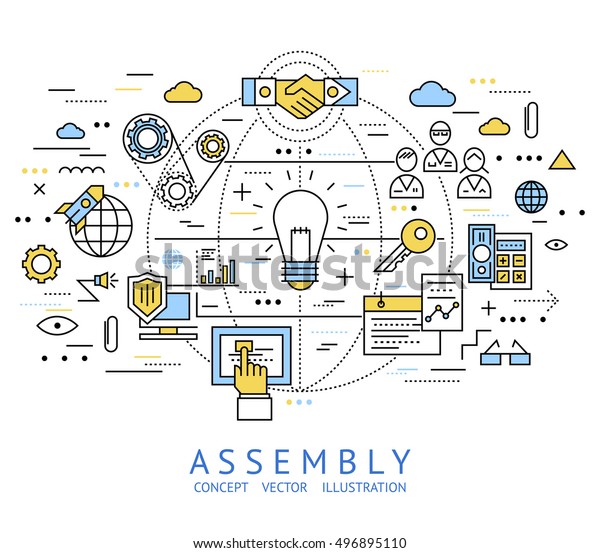 Assembly Line Art Isolated Colored Linear Stock Vector (Royalty Free ...