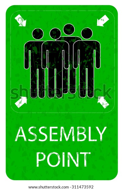 Assembly Point Sign Green Background Stock Vector (Royalty Free ...