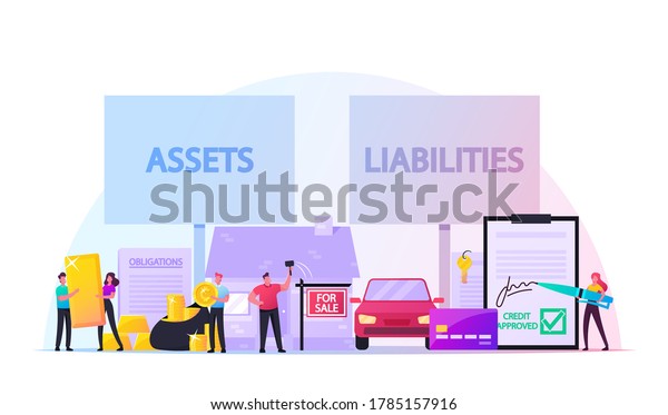 Assets Liabilities Concept Tiny Male Female Stock Vector (Royalty Free ...