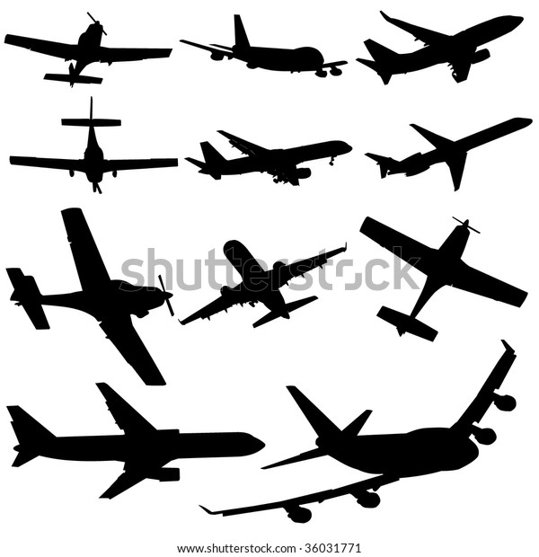 Assorted Plane Silhouettes Arriving Departing Illustration Stock Vector ...