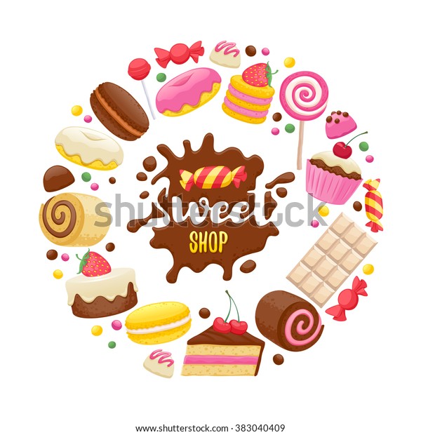 Assorted Sweets Colorful Background Chocolate Splash Stock Vector ...
