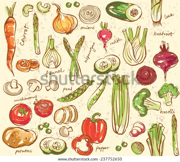 Assorted Vegetables Seamless Pattern Grunge Background Stock Vector ...